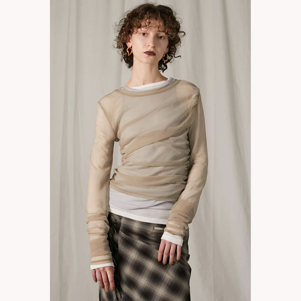 Triple Layered Sheer Top-BEIGE- – OBLIGE