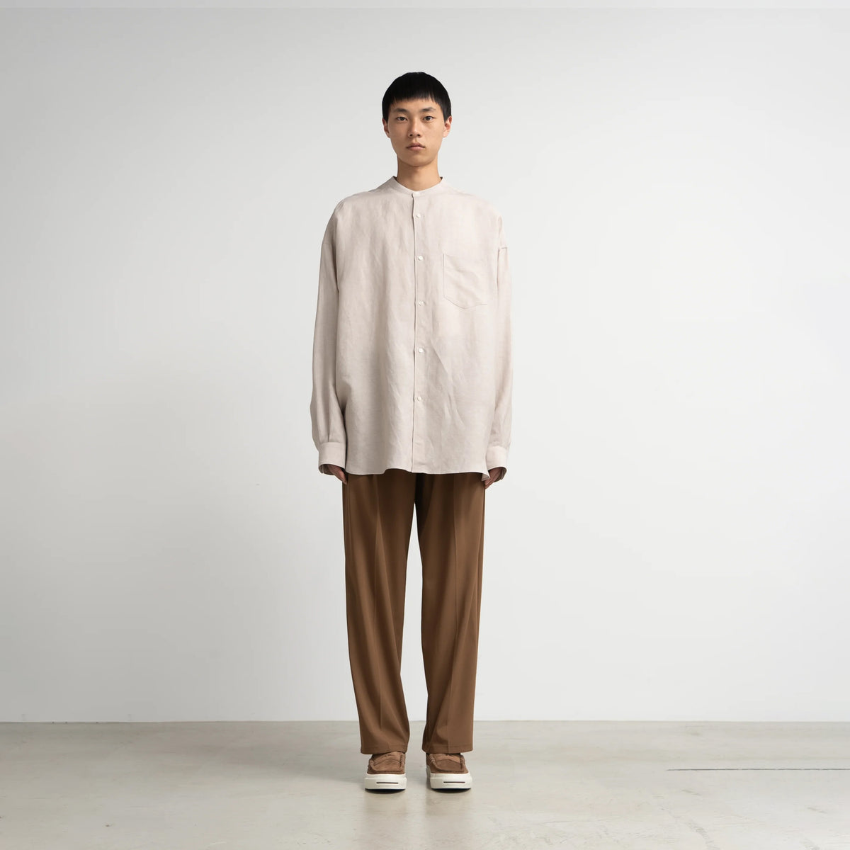LINEN CUPRO L/S OVERSIZED BAND COLLAR SHIRT – OBLIGE